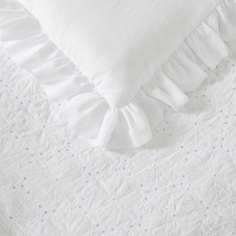 Laura Ashley Eyelet Ruffle Reversible White Comforter Set & Reviews | Wayfair